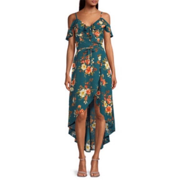 by & by | Dresses | By By Hi Low Cold Shoulder Ruffle Floral Dress ...